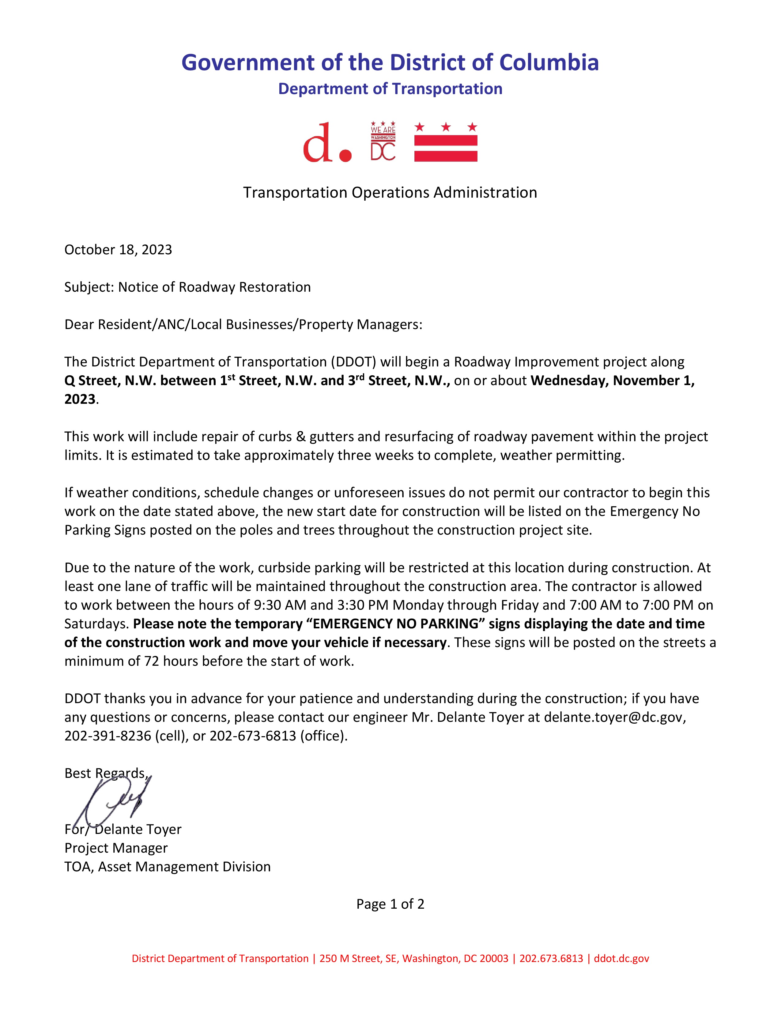 Notice of Roadwork Restoration