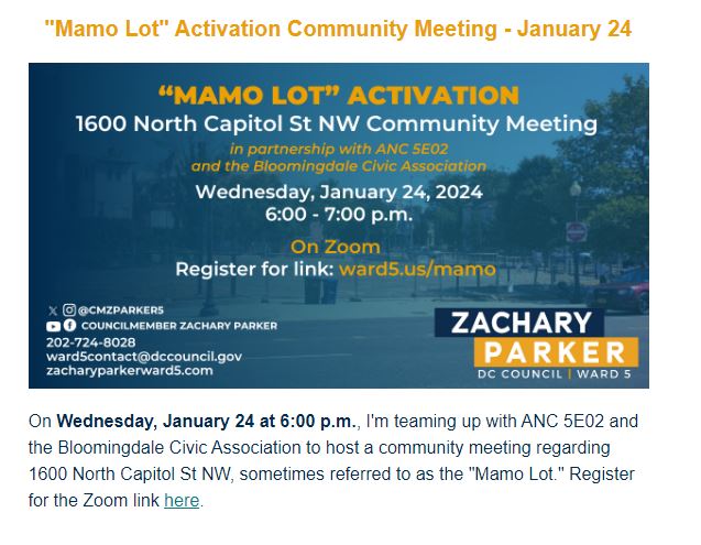 BCA Meeting, Joe Mamo Lot Meeting, DCPSC Consumer Advisory, DPW, NOI ...
