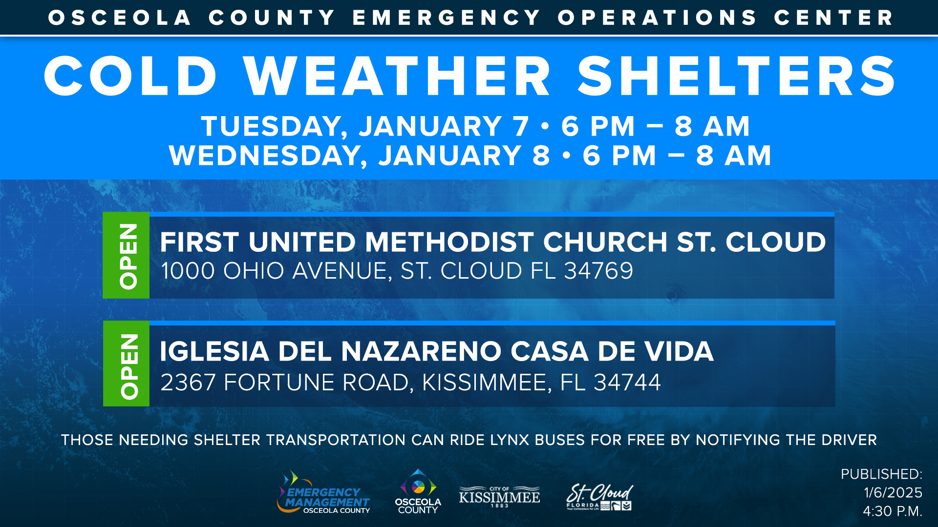 Cold Weather Shelter to Open Tuesday - City of Kissimmee