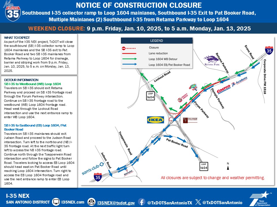 I-35 NEX Project Closure | Southbound I-35 collector ramp to Loop 1604 ...