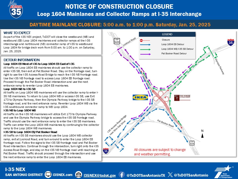 I-35 NEX Project Closure | Daytime Mainlane Closure - Jan. 25, 2025