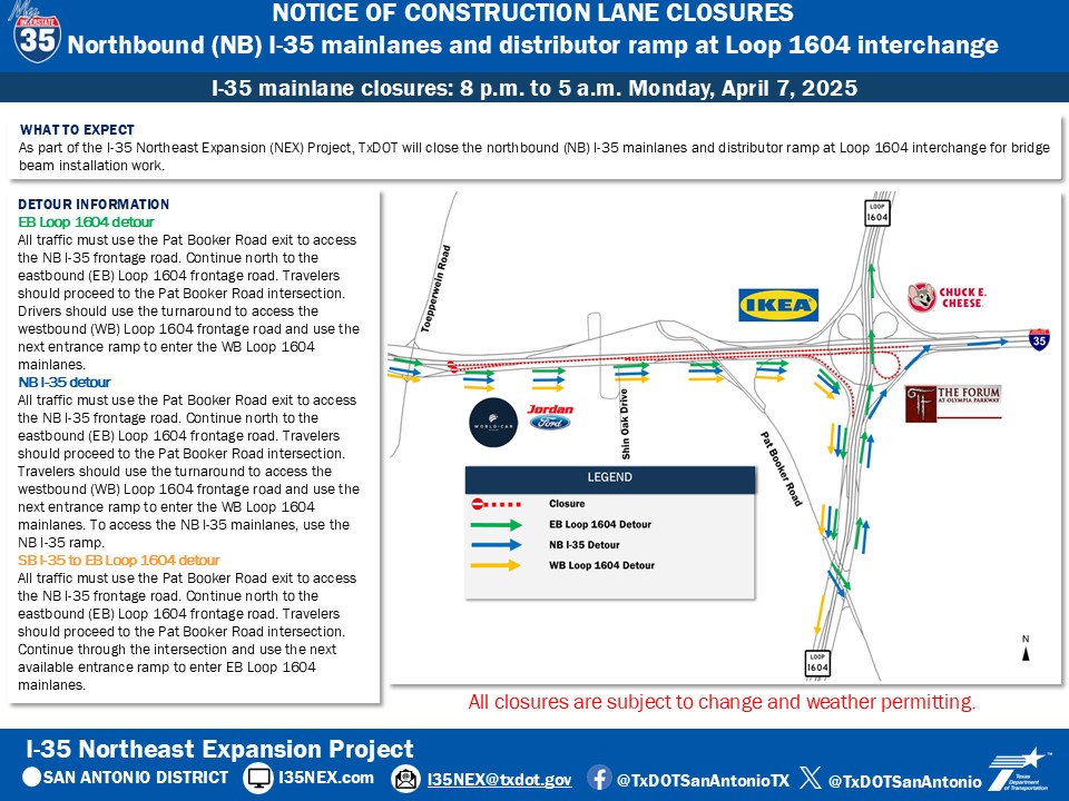 I-35 NEX Project Closure | Night Closure - Northbound I-35 mainlanes ...