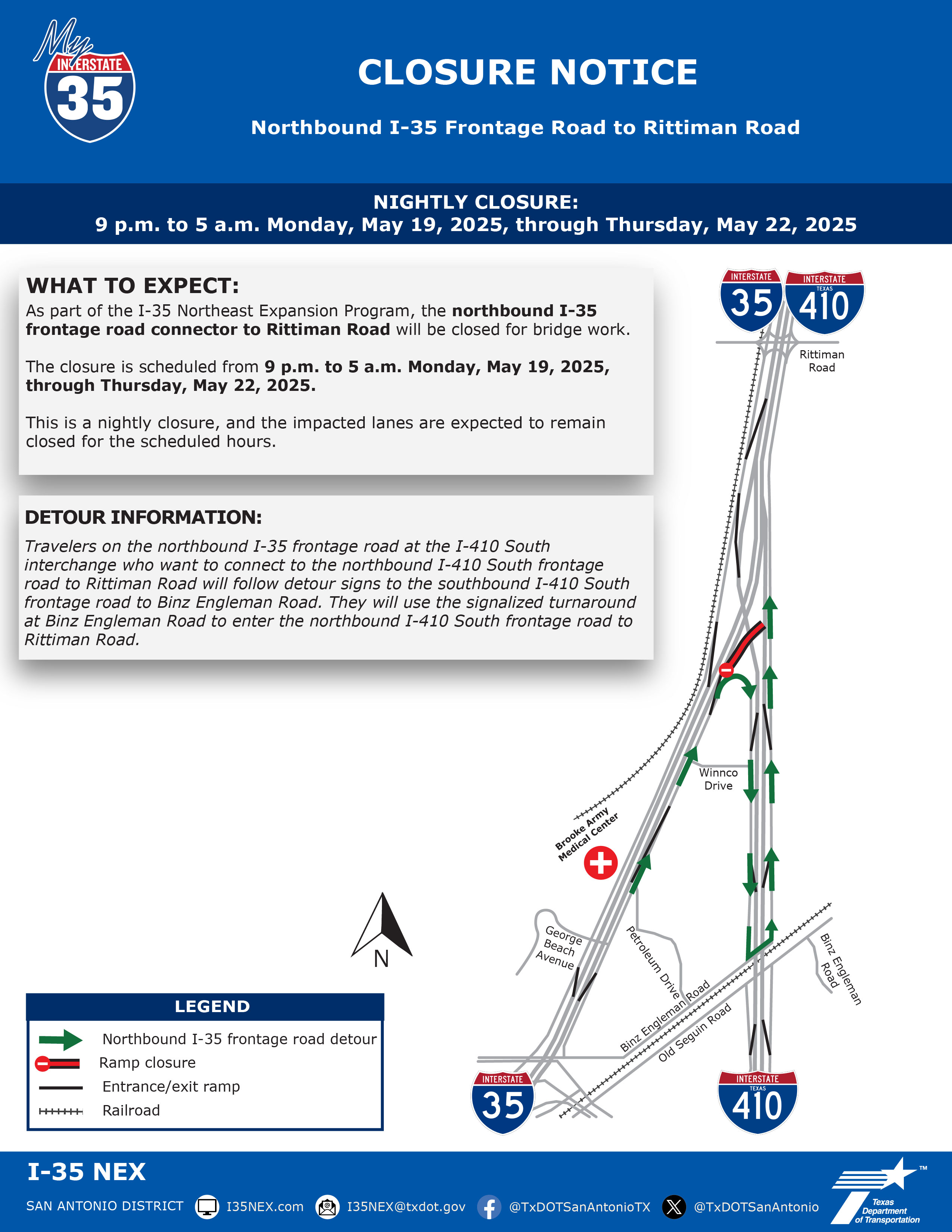 I-35 NEX Project Closure | Nightly Closure - Northbound I-35 Frontage ...