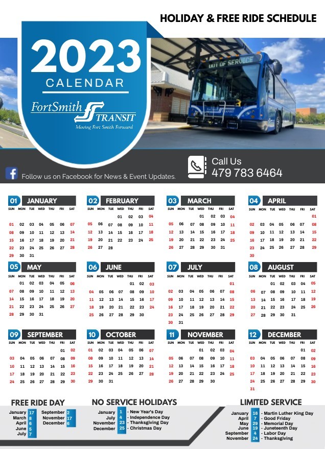 Fort Smith Transit 2023 HOLIDAY & FREE RIDE SCHEDULE
