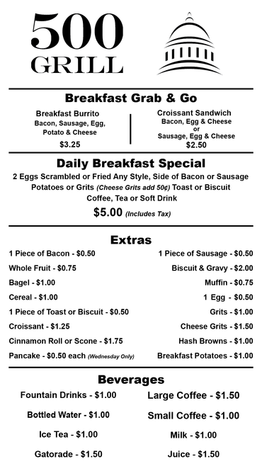 Tuesday's Menu from 500 Grill