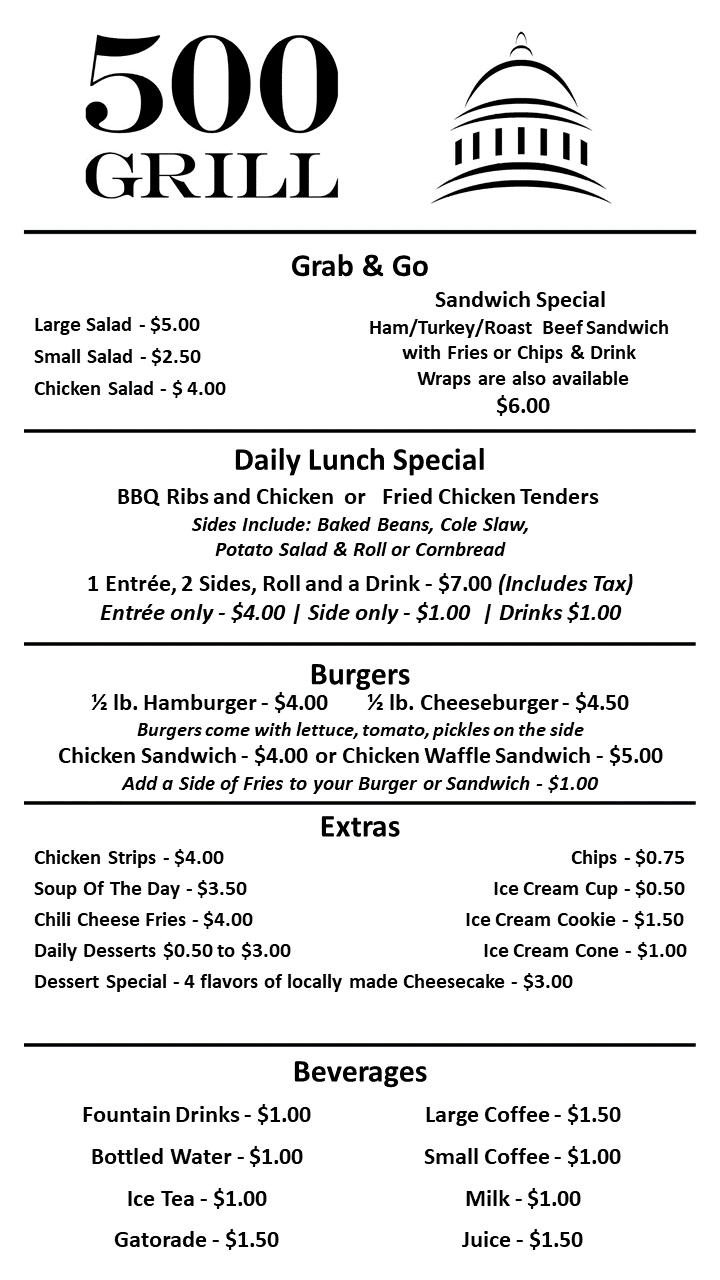 Wednesday's Menus from 500 Grill