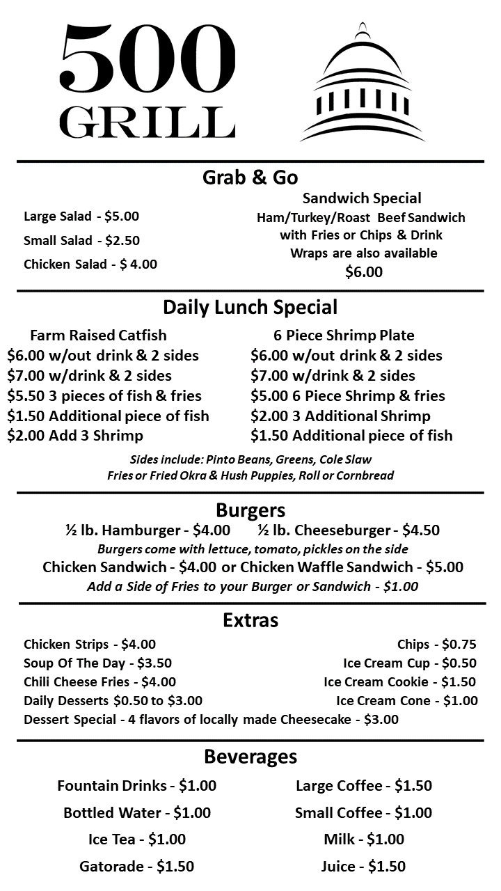Friday's Menu from 500 Grill