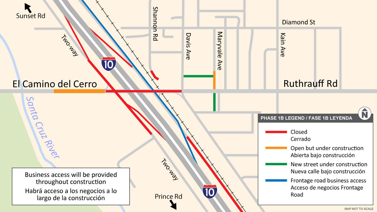 Interstate 10 frontage road and ramp restrictions near Sunset Road ...