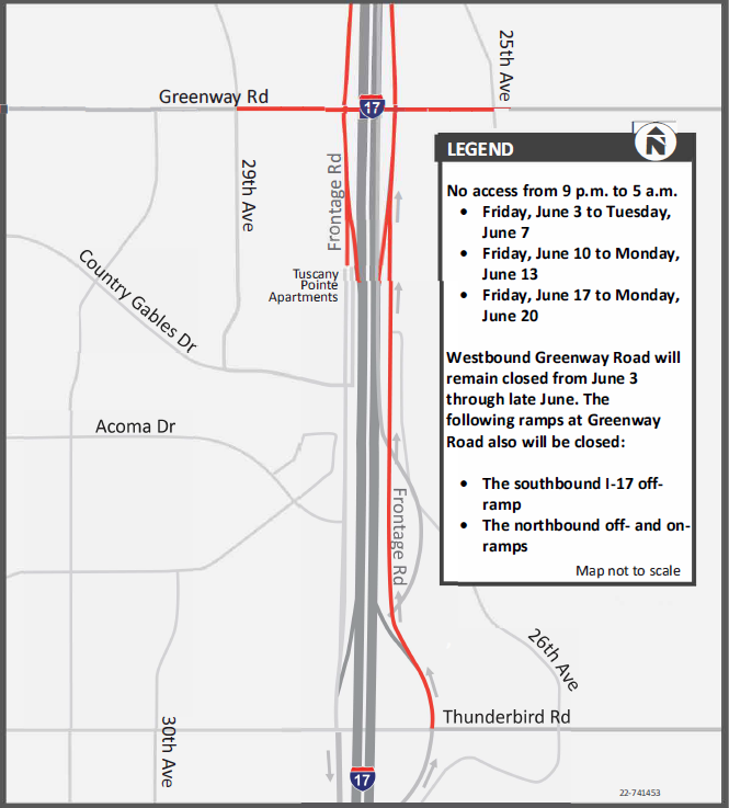 I-17 ramp and road closures at Greenway Road continue June 3
