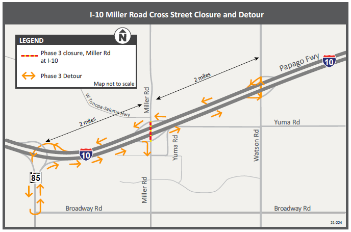 Miller Road scheduled to be closed under I-10 in Buckeye beginning July 11