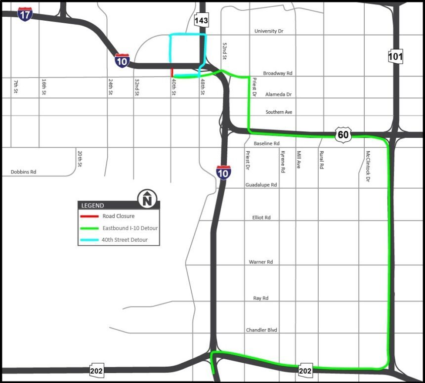 Plan for eastbound Interstate 10 closure from US 60 to Loop 202 this ...