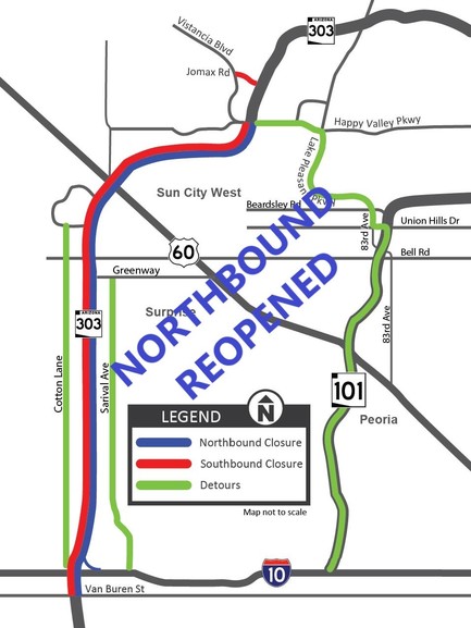 UPDATE: NORTHBOUND Loop 303 REOPENED between Van Buren Street and Happy ...
