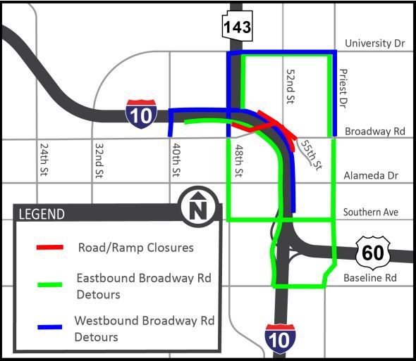 Plan for closures on Broadway Road, 32nd Street near I-10, and lane ...