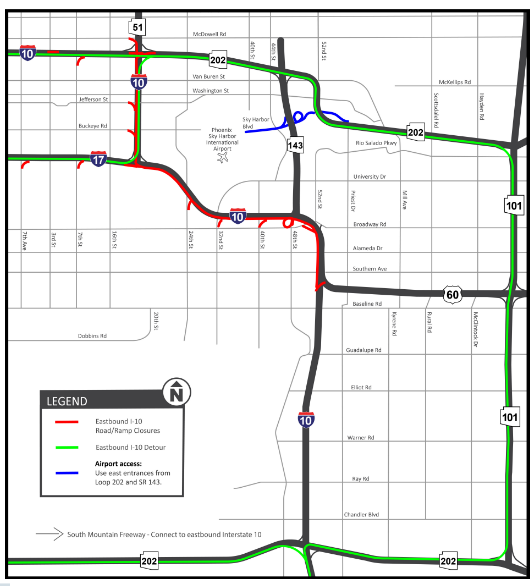 Eastbound Interstate 10 to close between State Route 51 and US 60 ...