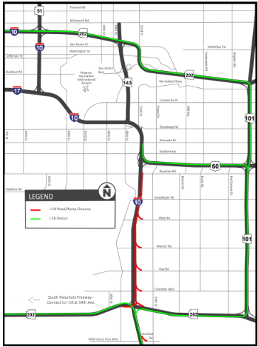 Westbound Interstate 10 to close between Loop 202 (Santan/South ...