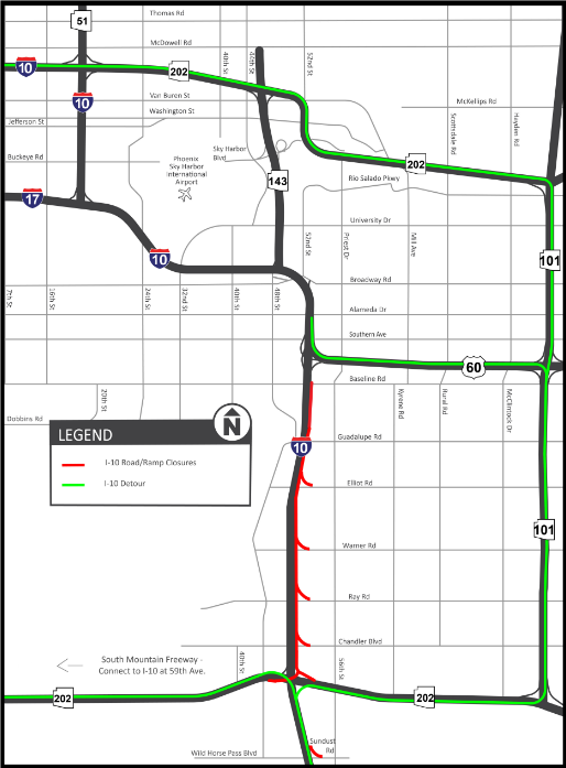 Westbound Interstate 10 to close between Loop 202 (Santan/South ...