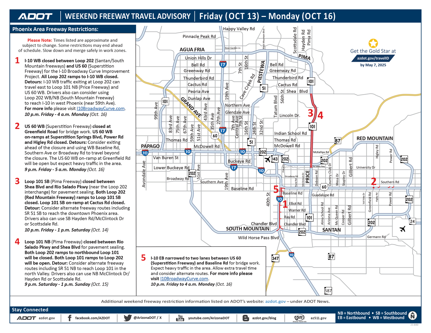 Weekend Freeway Travel Advisory (Oct. 13-16) - Phoenix Area