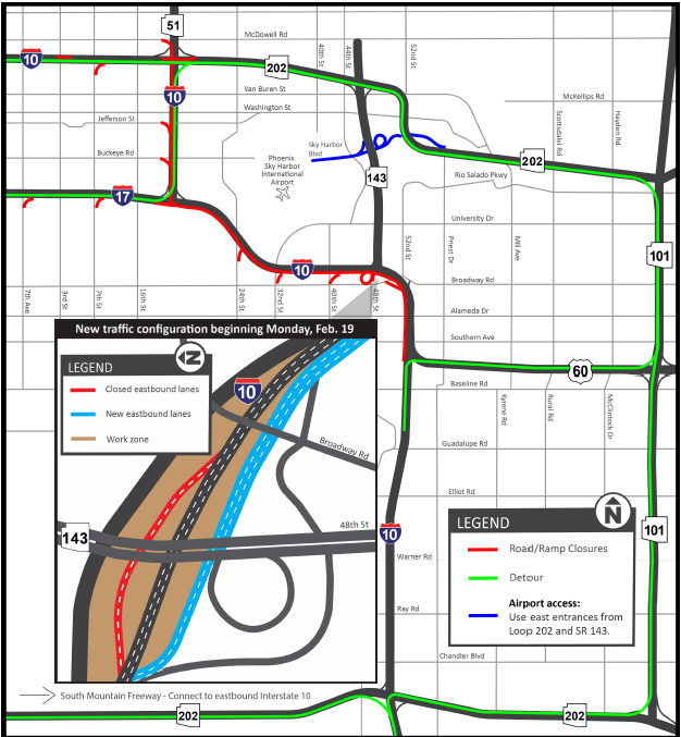Eastbound Interstate 10 to close between State Route 51 and US 60 (Feb ...