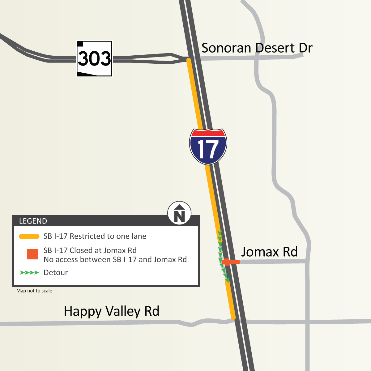 Southbound I-17 to be closed at Jomax Road Aug. 16-19