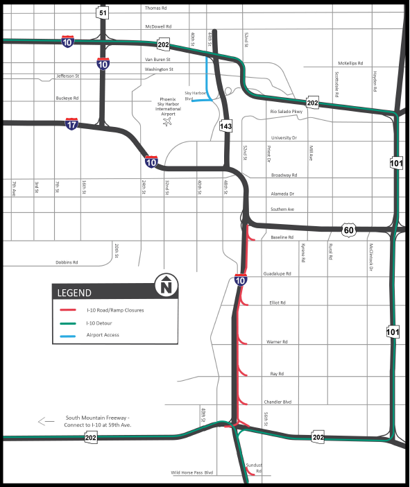 Westbound Interstate 10 to close between Loop 202 (Santan/South ...