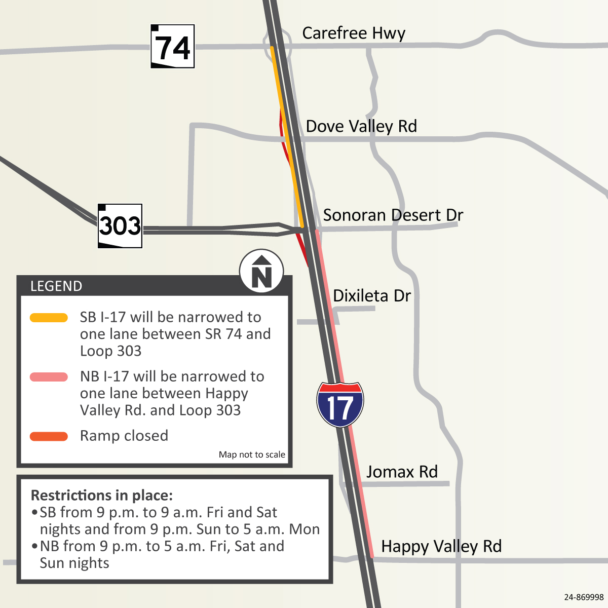 North- and southbound I-17 to be narrowed to one lane nightly in North ...