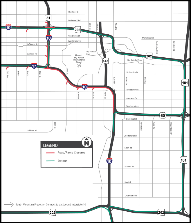 Eastbound Interstate 10 to close between State Route 51 and US 60 (Feb ...