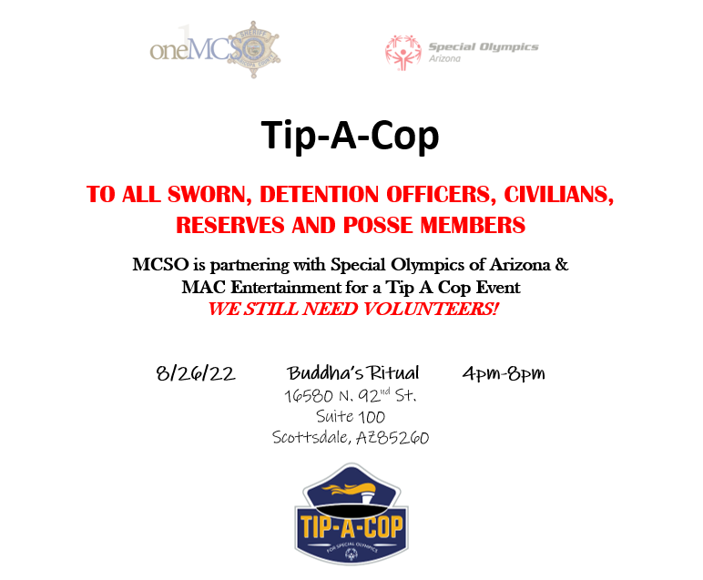 REMINDER: Tip A Cop event NEXT FRIDAY