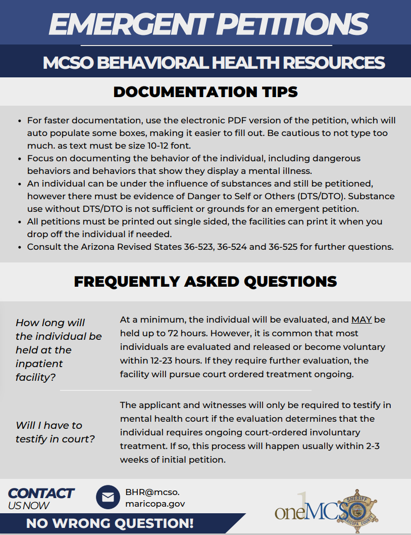 MCSO Behavioral Health Resource Line - Emergent Petition