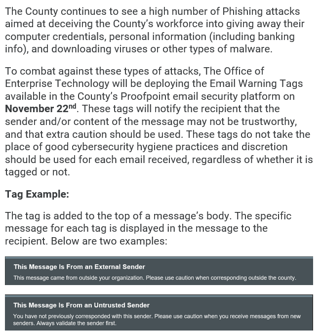 InfoSec Informational Notification – Email Tagging Rollout
