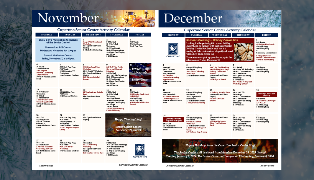 Cupertino Senior Center – November and December Activity Registration ...