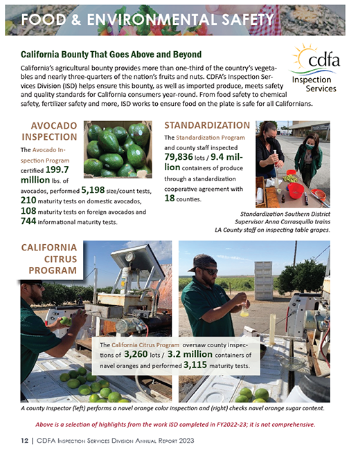 CDFA’s Inspection Services Division inspects commodities for safety and ...