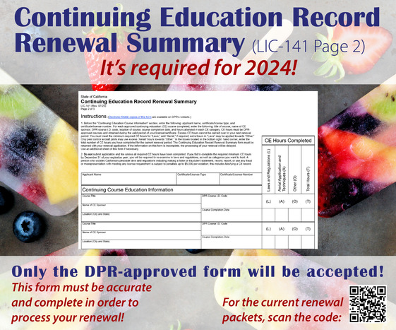 Continuing Education Record Renewal Summary (LIC-141 Page 2)