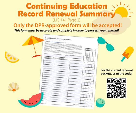 Continuing Education Record Renewal Summary (LIC-141 Page 2)