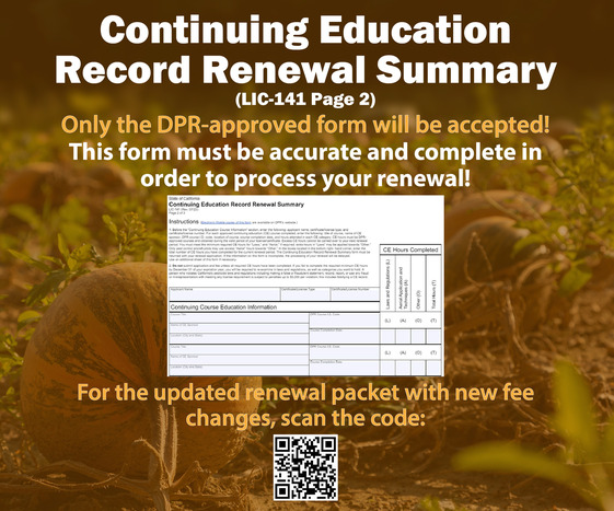Continuing Education Record Renewal Summary (LIC-141 Page 2)