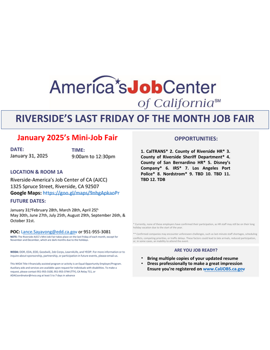Riverside County Workforce Development January 2025 Newsletter