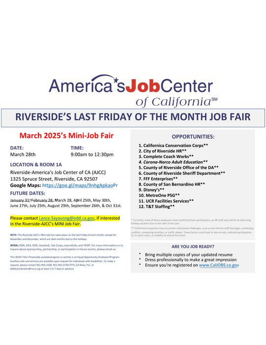 Can't Miss Events March & April! Riverside County Workforce Development