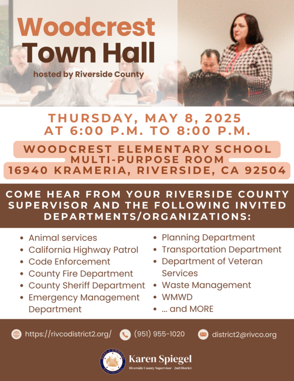 REMINDER: Woodcrest Town Hall Meeting at Woodcrest Elementary School ...