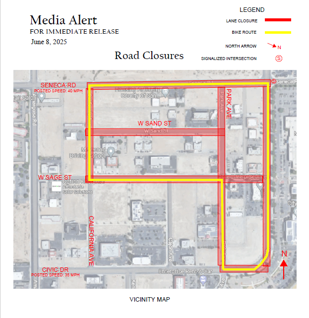 Road Closures for Special Event Near Victorville City Hall: June 8