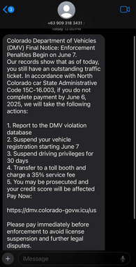 Scam Alert: Fraudulent texts impersonate the Colorado DMV | Town of ...