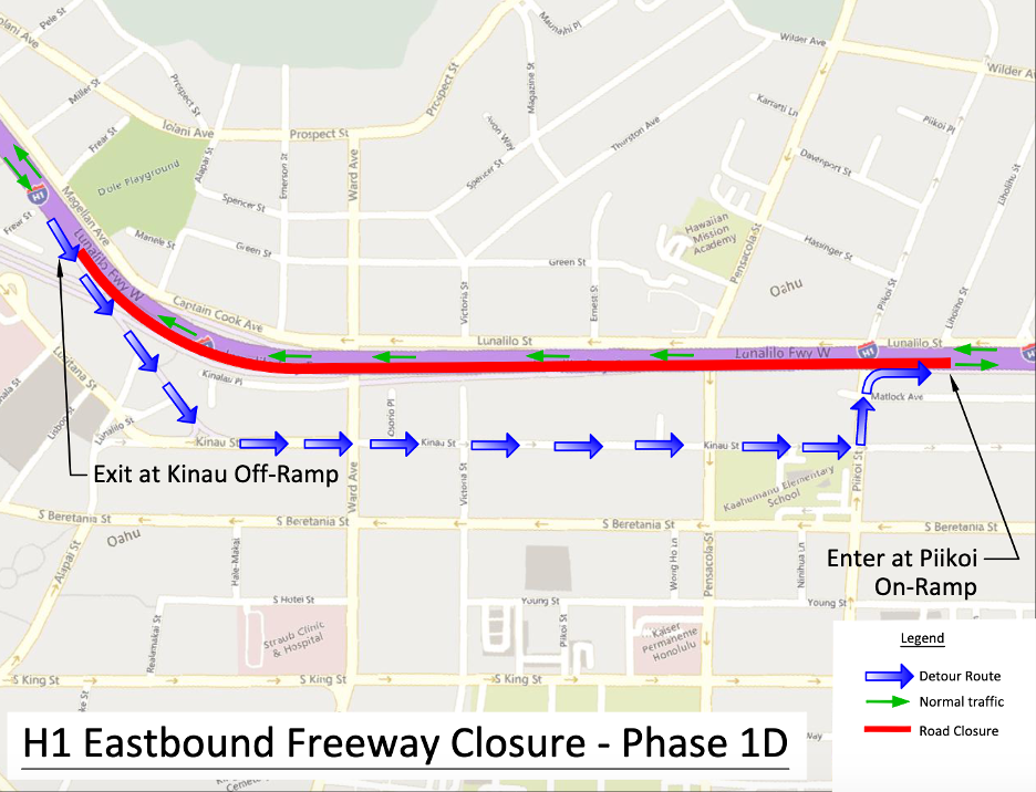 REVISED: Full closure of the eastbound H-1 Freeway from Kinau Street to ...