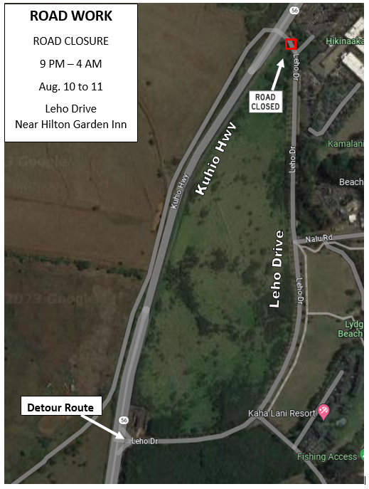 NR 08-07-23 (Portion of Leho Drive to be closed overnight Aug. 10 to ...