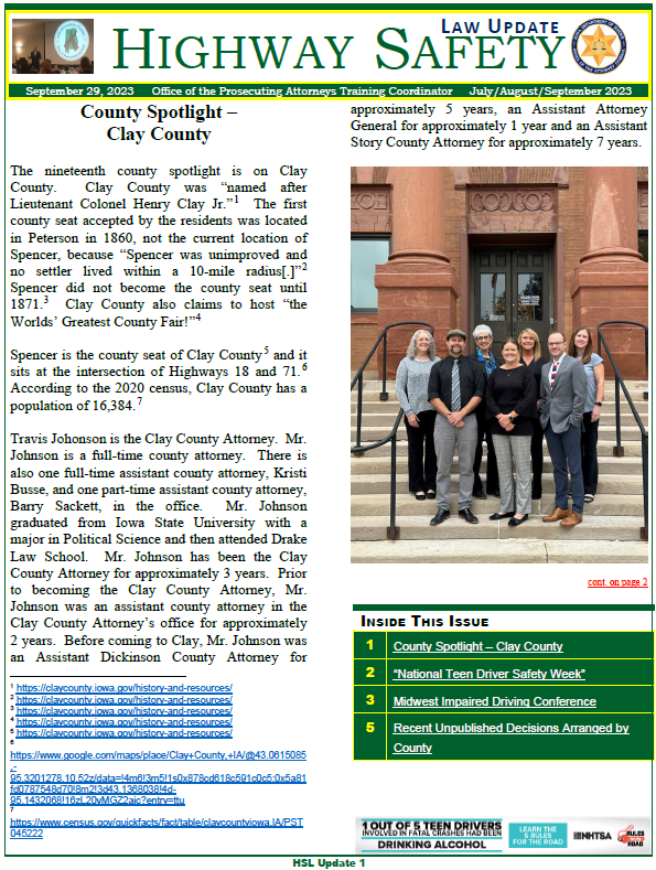 Highway Safety Law Update Newsletter - July, August, and September 2023