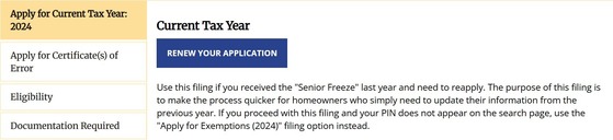 Reapply for the "Senior Freeze" property tax savings today!