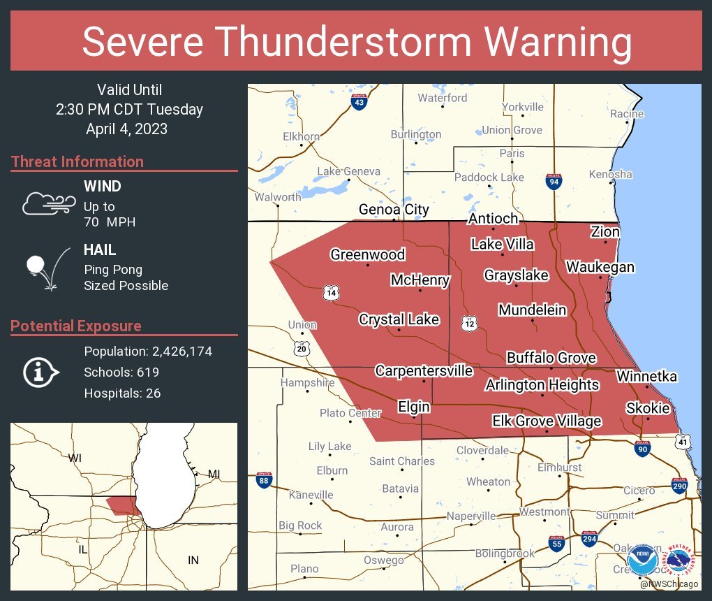 Weather Alert: Severe Thunderstorm Warning in Effect for Evanston