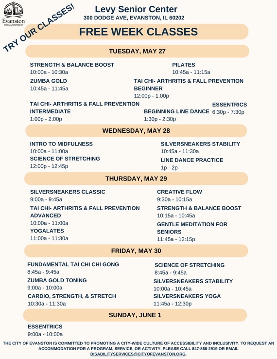 Levy e-News: Free Class Week-Come Enjoy a Class on Us!