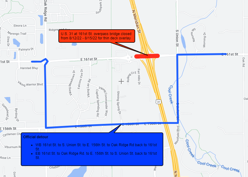 Closure on overpass bridge in Hamilton County