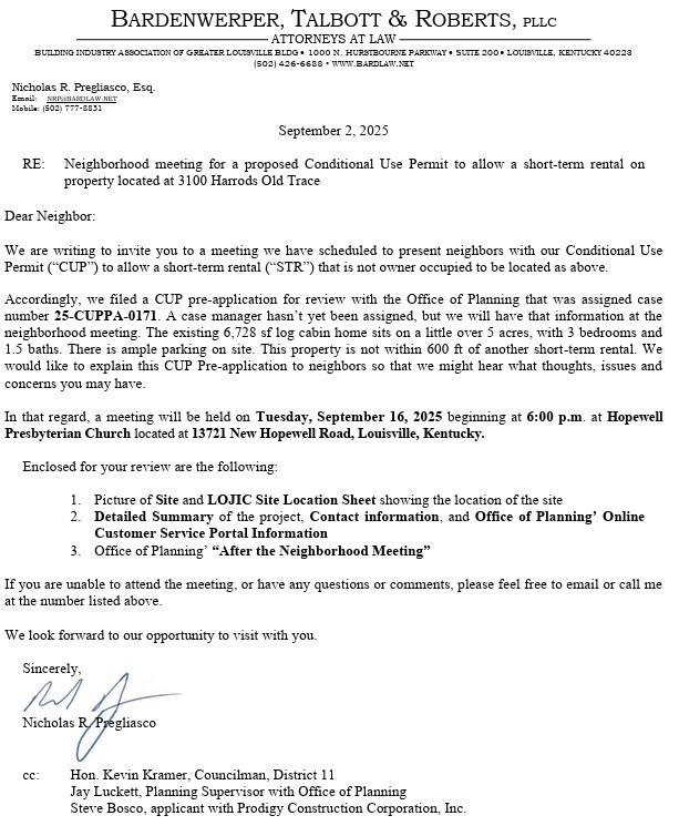 Neighborhood meeting for proposed short-term rental at 3100 Harrods Old ...