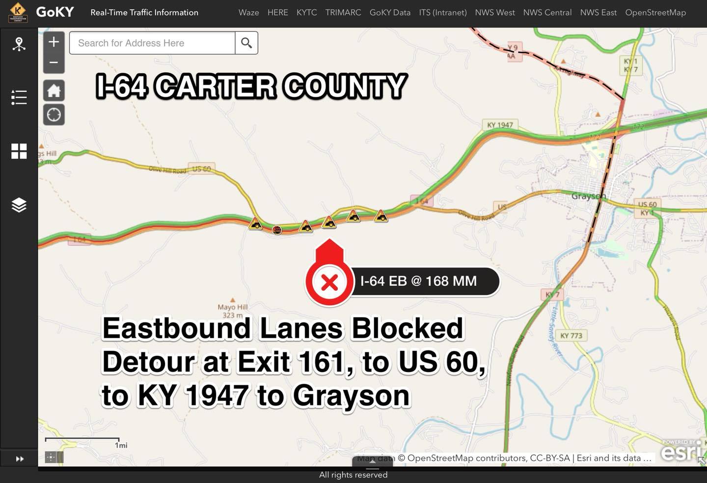 TRAFFIC ALERT: East I-64 Blocked at 168 MM in Carter County, Next ...