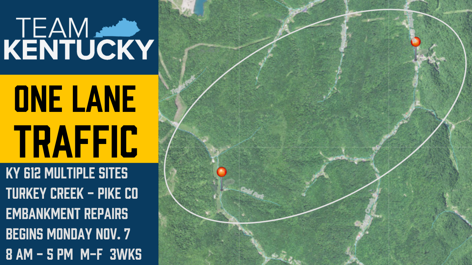 One Lane Traffic and Delays for KY 612 in Pike County