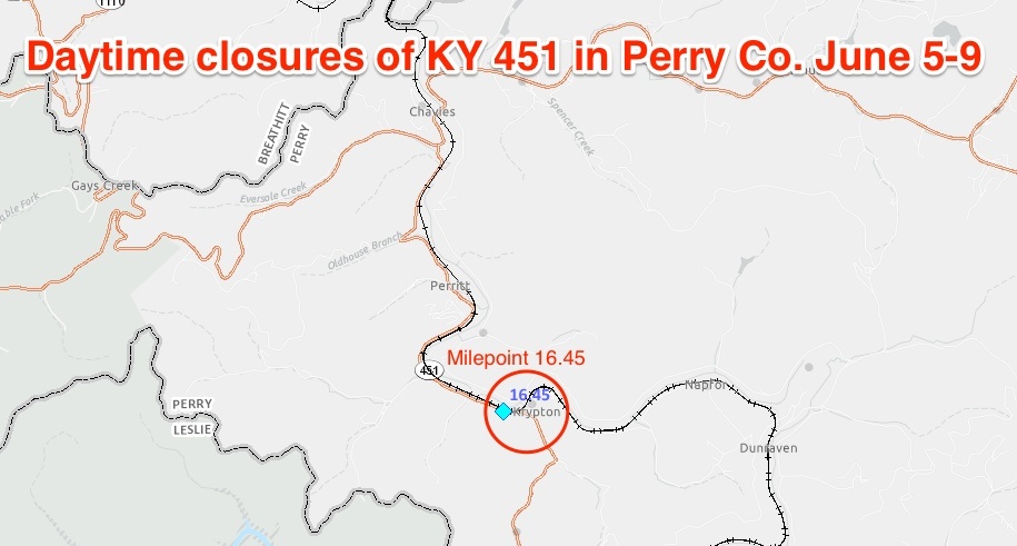Daytime closures of KY 451 in Perry County begin Monday, June 5